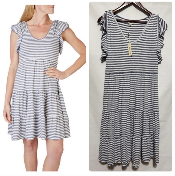 Max Studio | Dresses | Max Studios Striped Tiered Knit Dress Sz M ...